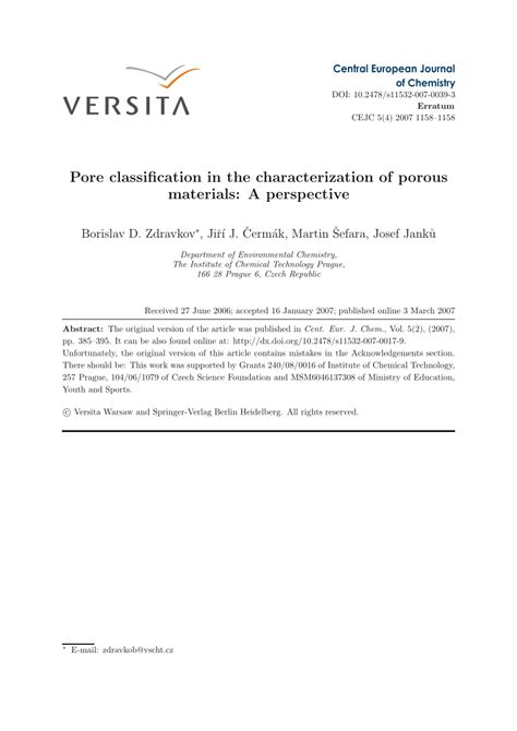 Pdf Pore Classification In The Characterization Of Porous Materials