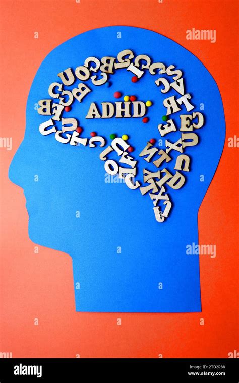 Diagram Representing The Human Brain And Adhd Using Wooden Panels Stock