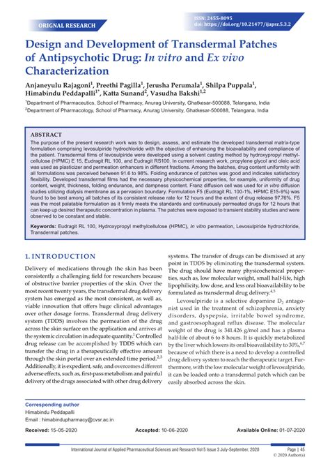Pdf Design And Development Of Transdermal Patches Of Antipsychotic