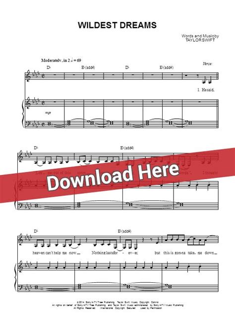 Taylor Swift Wildest Dreams Sheet Music And Piano Music Notes World