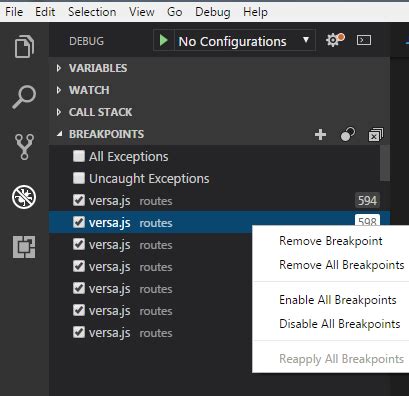Node Js How To Enable All Disabled Breakpoints In Visual Studio Code Stack Overflow