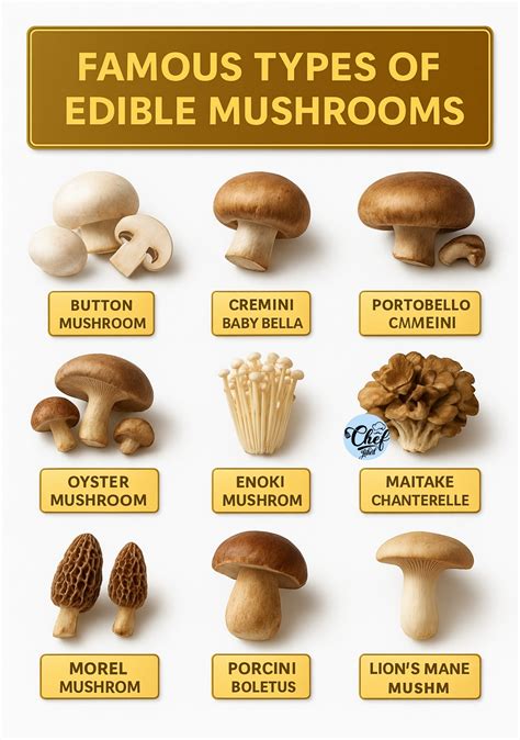 Chef Famous Types Of Edible Mushrooms Button Mushroom Agaricus