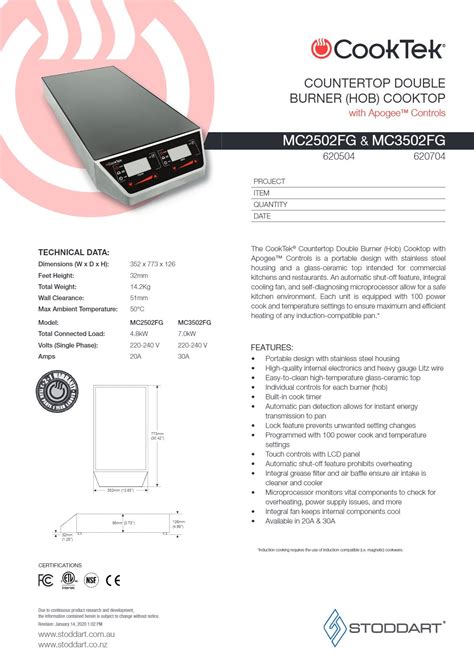 Cooktek Mc2502fg Induction Cook Top Silverchef
