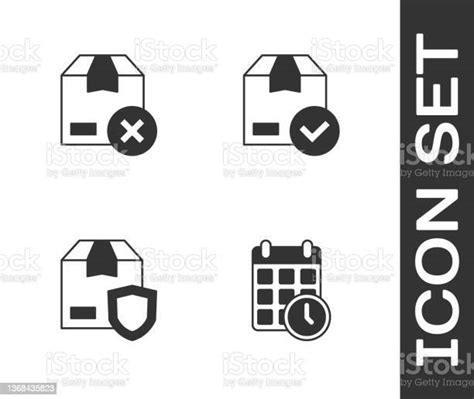 달력 판지 골판지 배달 보안 보호막 및 Ackage 확인 표시 아이콘으로 골판지 상자를 설정합니다 벡터 교통에 대한 스톡 벡터 아트 및 기타 이미지 Istock