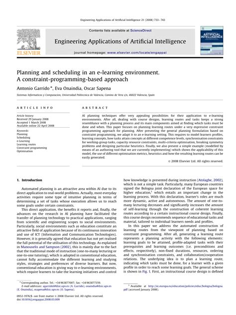 Pdf Planning And Scheduling In An E Learning Environment A