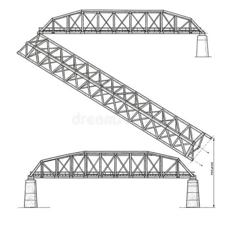 Technical Drawing Of A Truss Bridge Design Illustrating Side And Diagonal Views The Stock