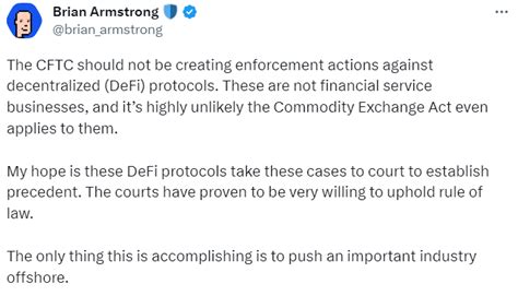 🤵 Coinbase Ceo Brian Armstrong Commented On The Cftcs Recent Actions