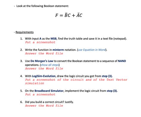 Solved Look At The Following Boolean Statement F Bc Āc