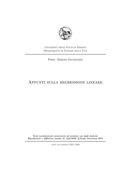 Appunti Sulla Regressione Lineare Dipartimento Di Matematica E