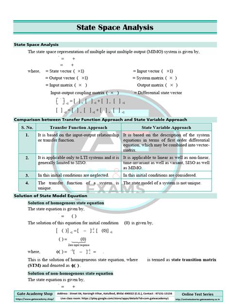 State Space Analysis Pdf Control Theory Applied Mathematics