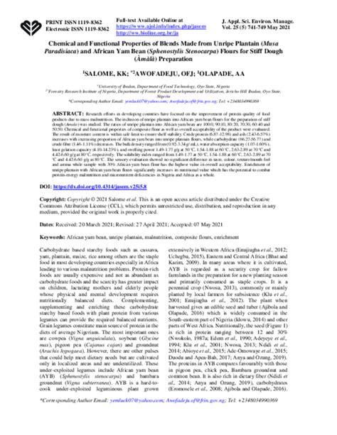 Pdf Chemical And Functional Properties Of Blends Made From Unripe