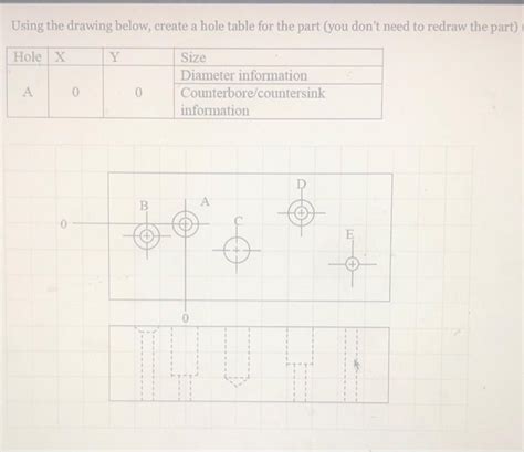 solved using the drawing below create a hole table for the