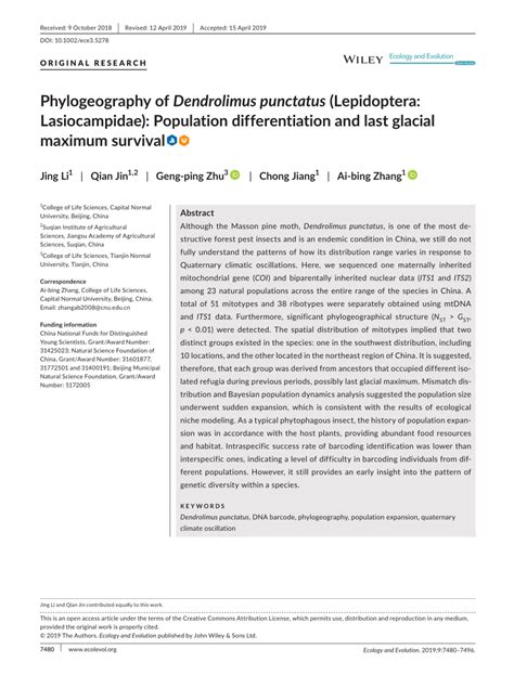 Pdf Phylogeography Of Dendrolimus Punctatus Lepidoptera