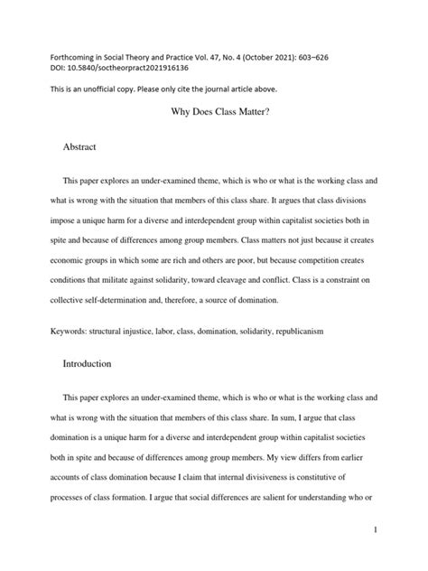 Why Does Class Matter Pdf Economics Market Economics