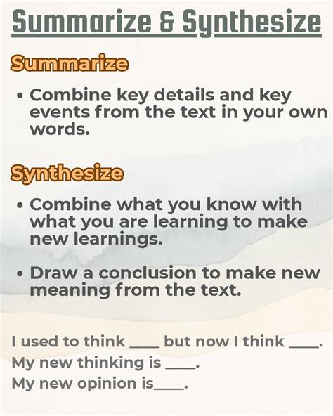 Summarize And Synthesize Anchor Chart By Kemps Classroom Creations