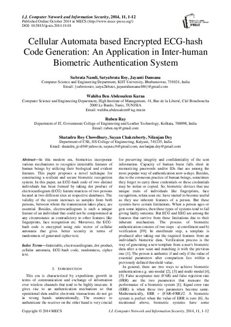 Pdf Cellular Automata Based Encrypted Ecg Hash Code Generation An