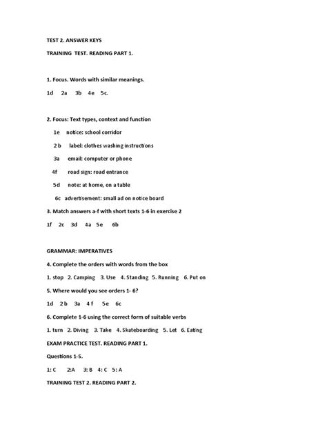 test 2 answer keys pdf test assessment sentence linguistics