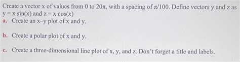 Solved Create a vector x of values from 0 to 20π with a Chegg com