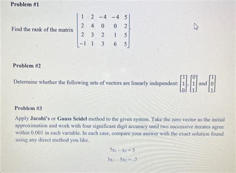 Solved Problem Find The Rank Of The Matrix Chegg