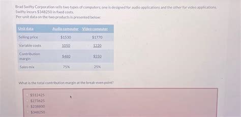 Solved Brad Swifty Corporation Sells Two Types Of Computers