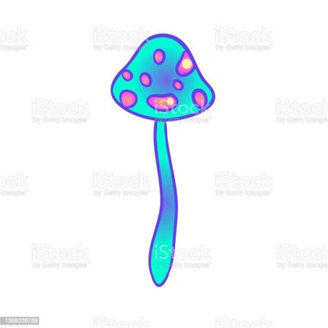 마법의 버섯 환각 환각 흰색으로 격리된 생생한 벡터 일러스트레이션 선명한 산 색의 60 년대 히피 다채로운 예술 Lsd에 대한