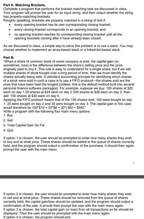 Solved Part A Matching Brackets Complete A Program That