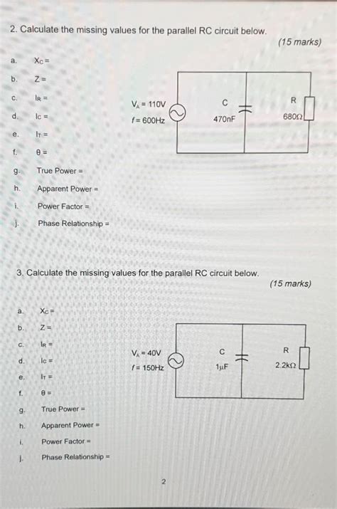 solved 2 calculate the missing values for the parallel rc