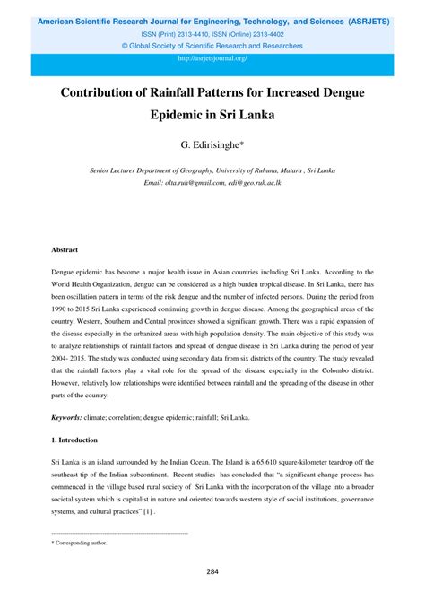 Pdf Contribution Of Rainfall Patterns For Increased Dengue Epidemic