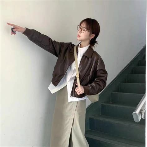 로아비아 크롭가죽자켓 크롭라이더자켓 갈색자켓 봄 가을 짧은 숏 레더 자켓