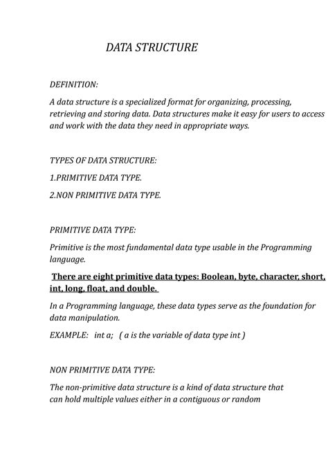 DATA Structure DATA STRUCTURE DEFINITION A Data Structure Is A Specialized Format For