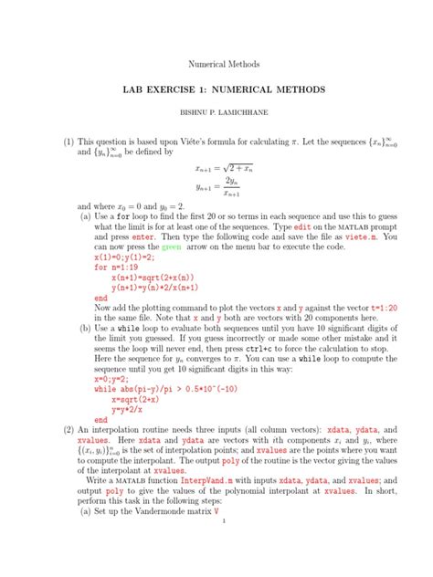 Lab Exercise 1 Pdf Interpolation Matlab