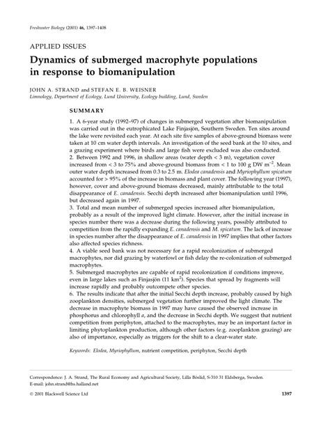 Pdf Dynamics Of Submerged Macrophyte Populations In Response To