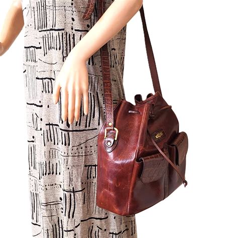 Vintage El Campero Brown Leather Women Bucket Crossbody Bag Drawstring