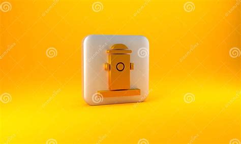 Gold Fire Hydrant Icon Isolated On Yellow Background Silver Square