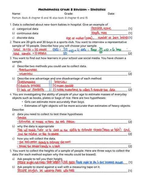 Revision Grade 8 Statistics Pdf