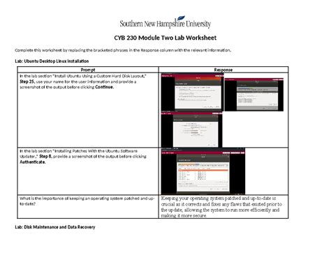 CYB 230 Module Two Lab Worksheet Done CYB 230 Module Two Lab Worksheet Complete This Worksheet
