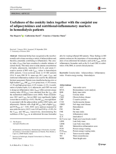Pdf Cindex And Inflammatory Markers In Hemodialysis