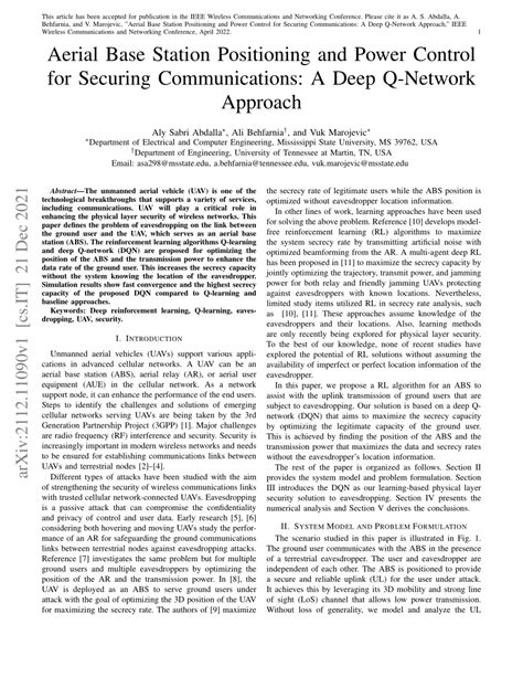 Pdf Aerial Base Station Positioning And Power Control For Securing Communications A Deep Q