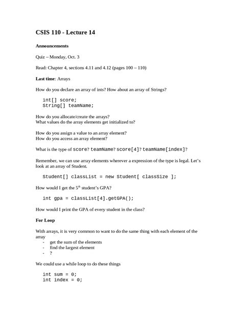Classification Of Largest Integration Of The Array Elements Csis 110