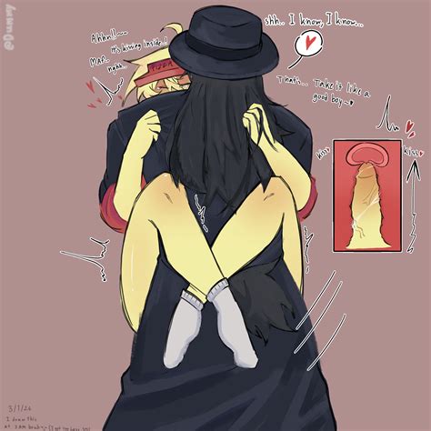 Rule 34 2boys Black Hair Black Hat Black Tail Blush Bottomless Cervix