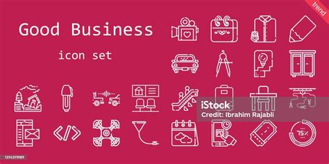 좋은 비즈니스 아이콘 세트 라인 아이콘 스타일입니다 캘린더 온라인 쇼핑 에스컬레이터 메일 깔때기 티켓 서랍 비디오 카메라 정장 및 넥타이 지진과 같은 좋은 비즈니스 관련