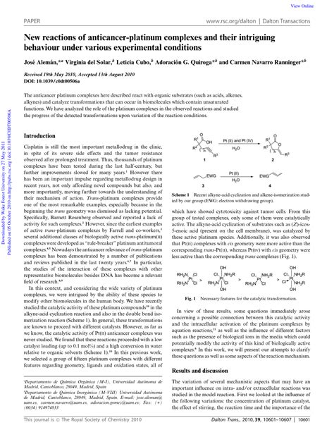 Pdf New Reactions Of Anticancer Platinum Complexes And Their Intriguing Behaviour Under