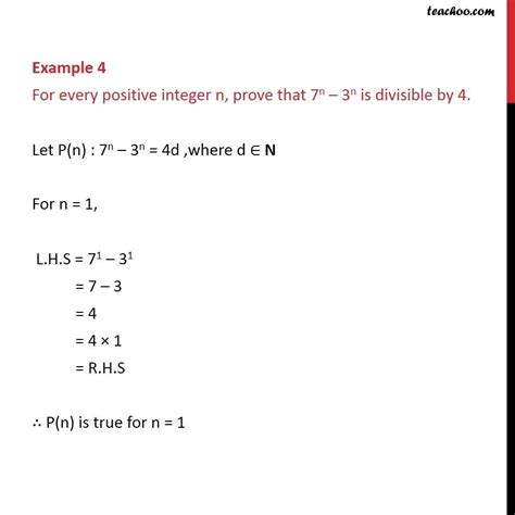 example 4 prove that 7n 3n is divisible by 4 chapter 4