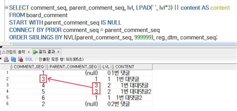 Oracle Mysql 댓글 구조 만들기 계층형 쿼리