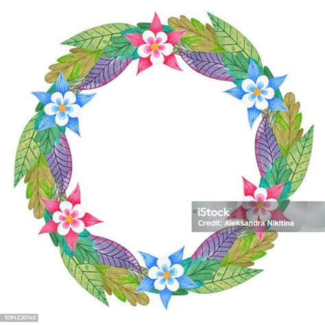 다 색 봄 수채화 화 환 꽃과 단풍 안녕하세요 봄 초대장 인사말 카드 포스터에 대 한 장식 계절에 대한 스톡 벡터 아트 및 기타 이미지 Istock