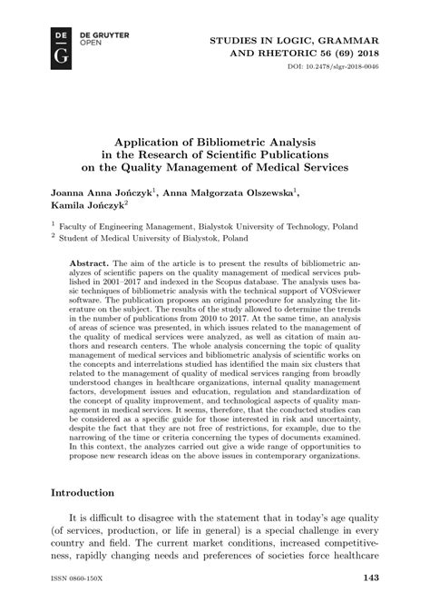 Pdf Application Of Bibliometric Analysis In The Research Of Scientific Publications On The