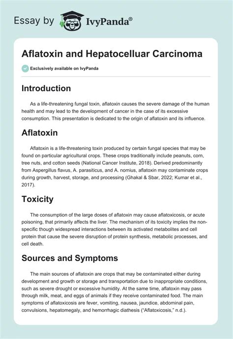 Aflatoxin And Hepatocelluar Carcinoma 319 Words Essay Example