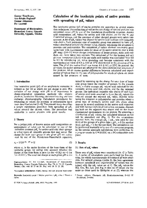 Pdf Calculation Of The Isoelectric Points Of Native Proteins With Spreading Of Pka Values
