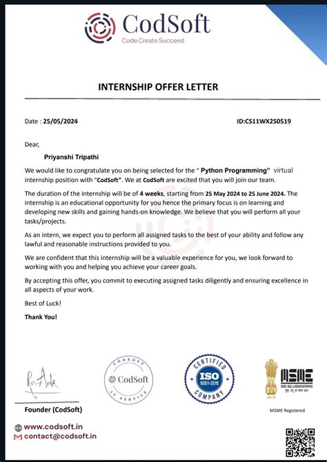 Priyanshi Tripathi On Linkedin Internship Codsoft