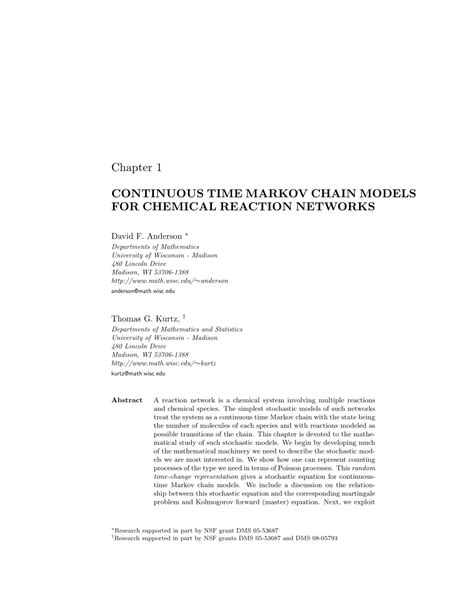 Pdf Continuous Time Markov Chain Models For Chemical Reaction Networks